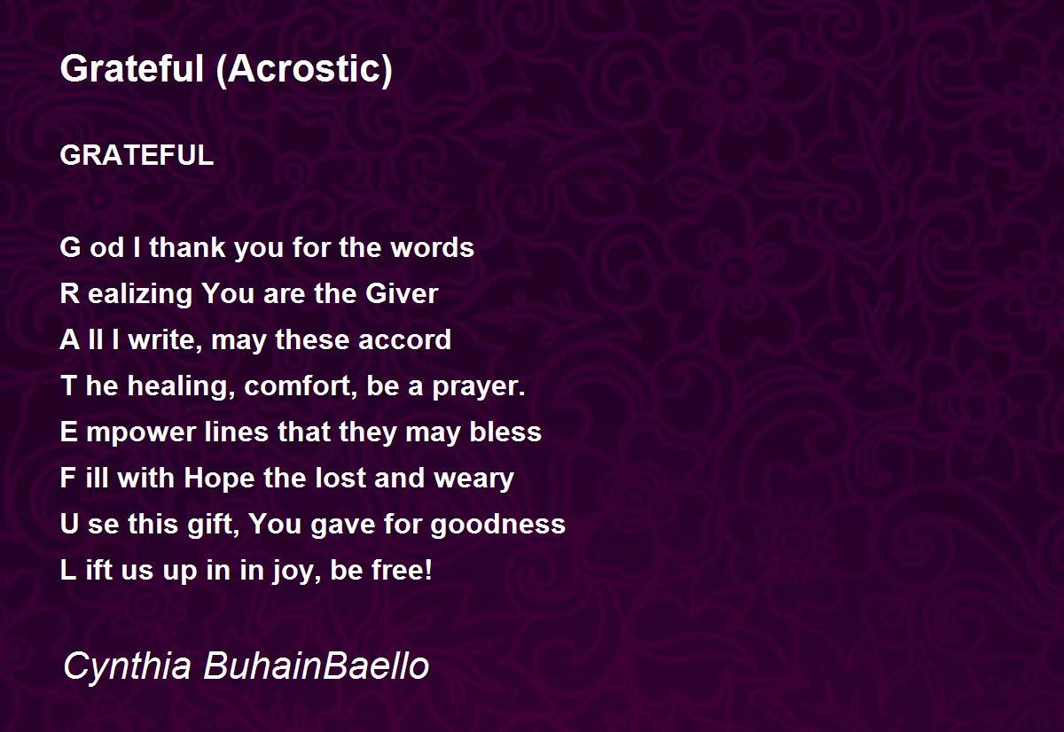 Thankful Acrostic Poem Examples