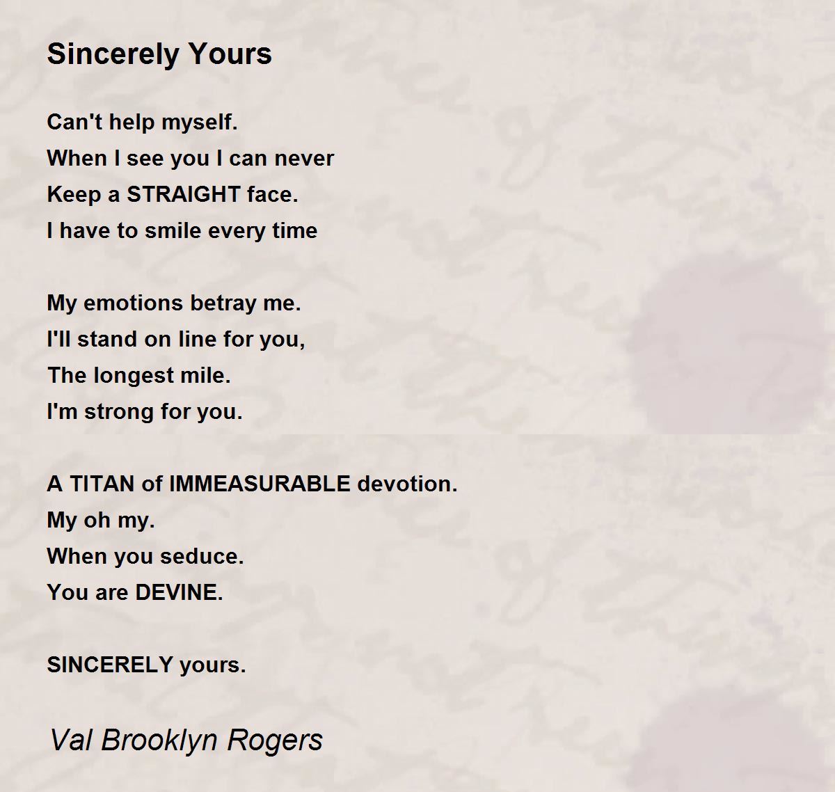 Sincerely Yours Sincerely Yours