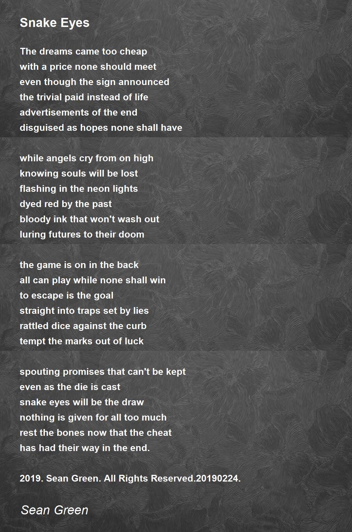 What Is The Irony In Poem Snake Eyes | Sitedoct.org